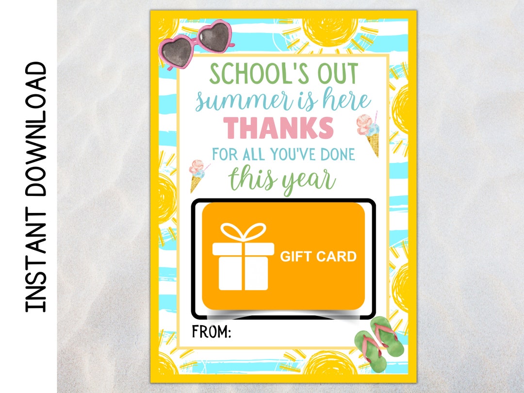 Printable Teacher Gift Card Holder for Summer, End of the School Year ...