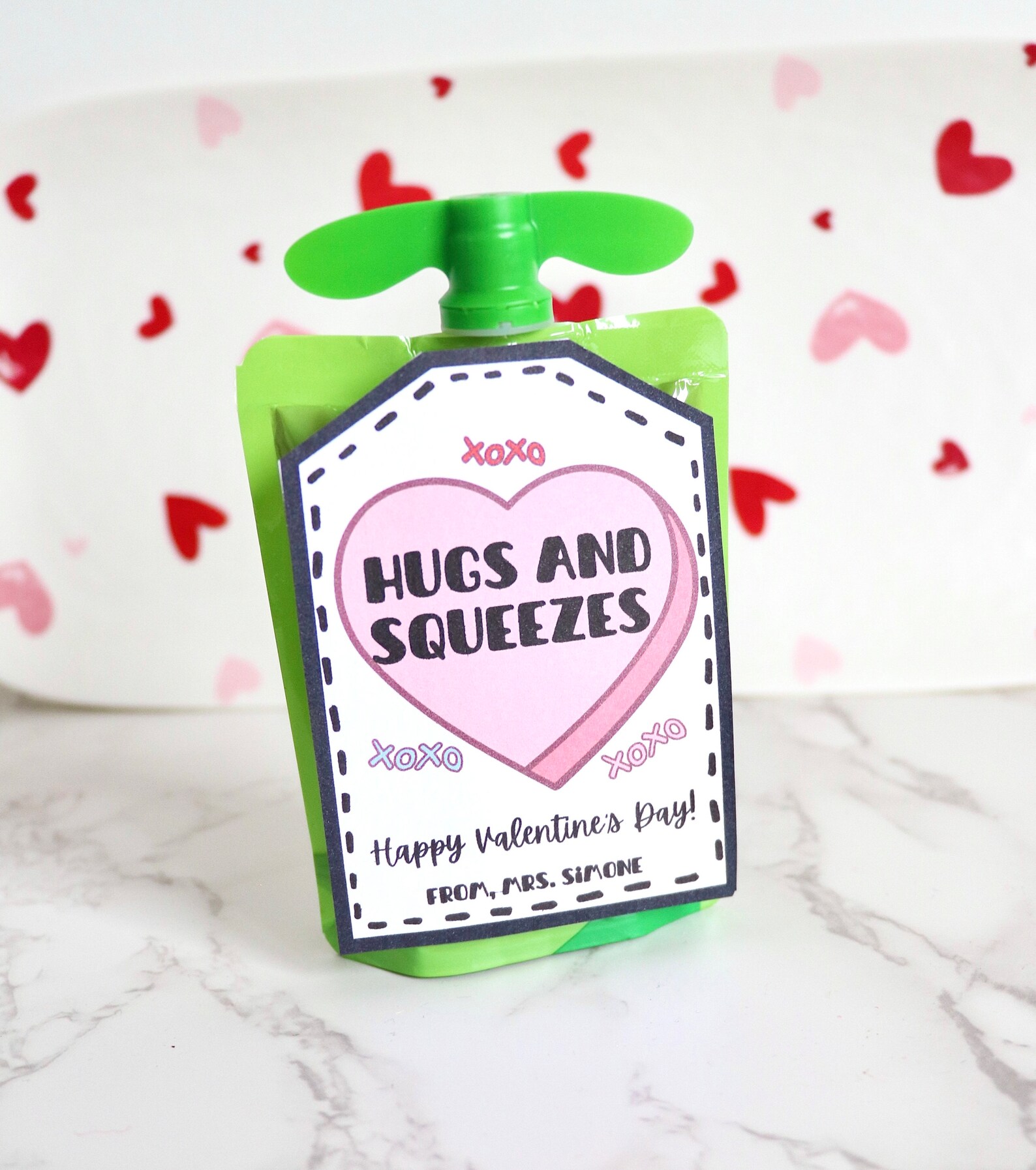 Printable Squeeze Pouch Valentine's Day Tag: Hugs and Squeezes (instant ...