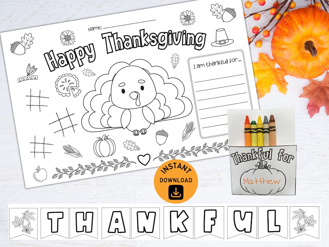 Printable Thanksgiving Kids Coloring Placemat, Kids Table Activity ...