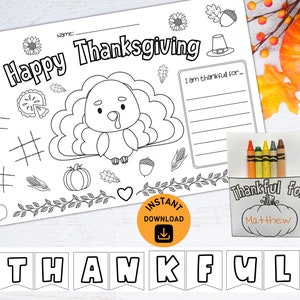 Printable Thanksgiving Kids Coloring Placemat, Kids Table Activity ...