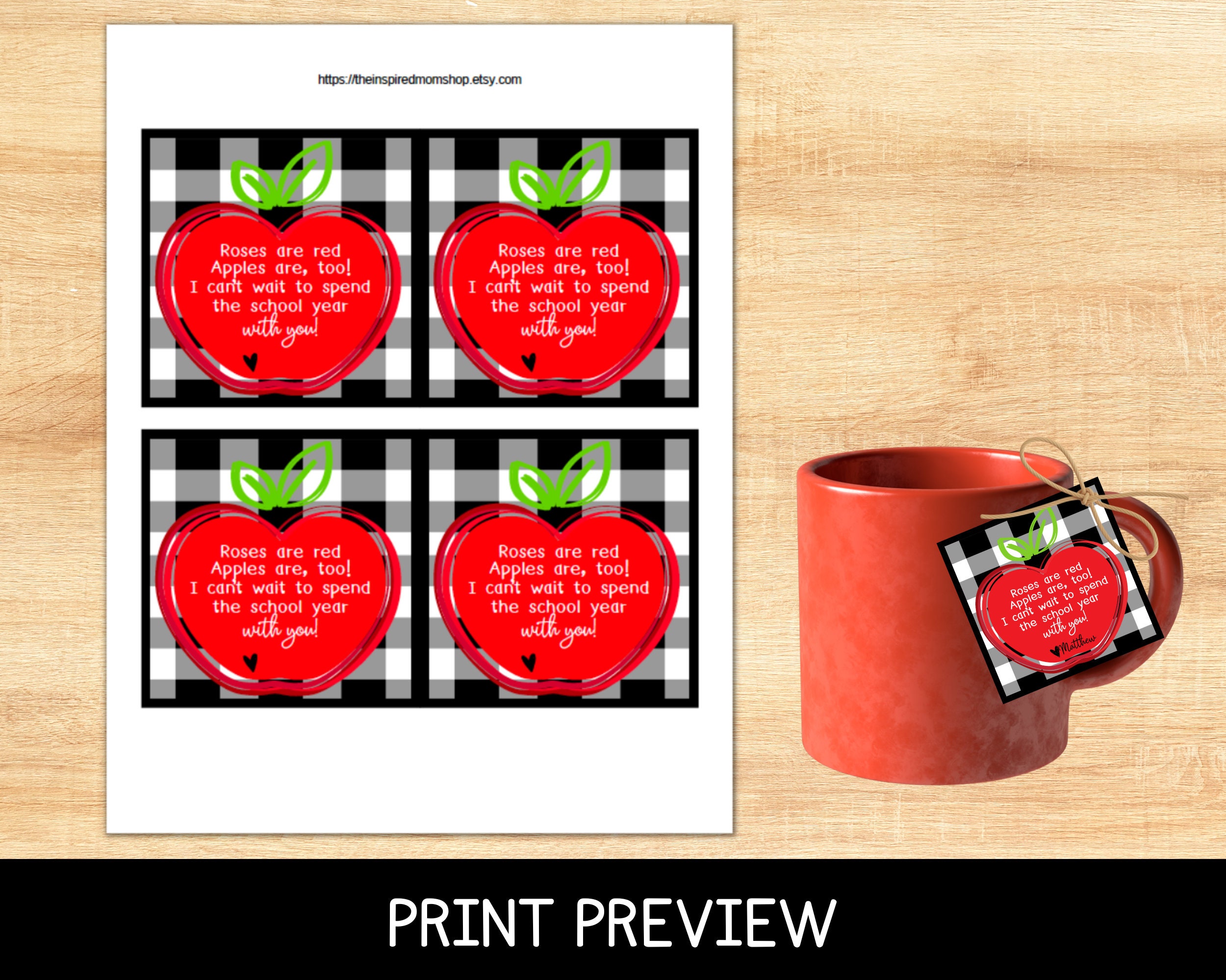 Apple Poem Gift Tag: Back to School Teacher/student Gift (instant ...