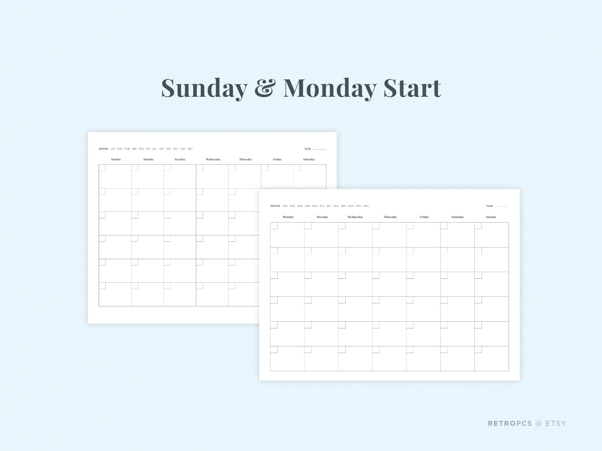 Blank Printable Calendar Fillable, Digital, Monthly Planner, Worksheet ...
