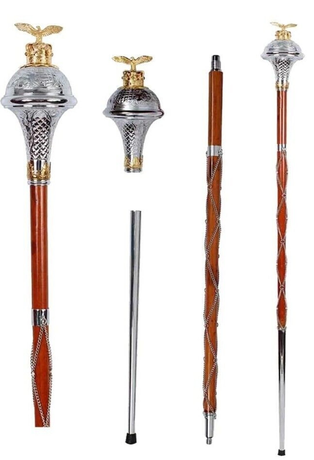 Drum Major Mace Stave & Stick Embossed Head Chrome With Gold Eagle ...