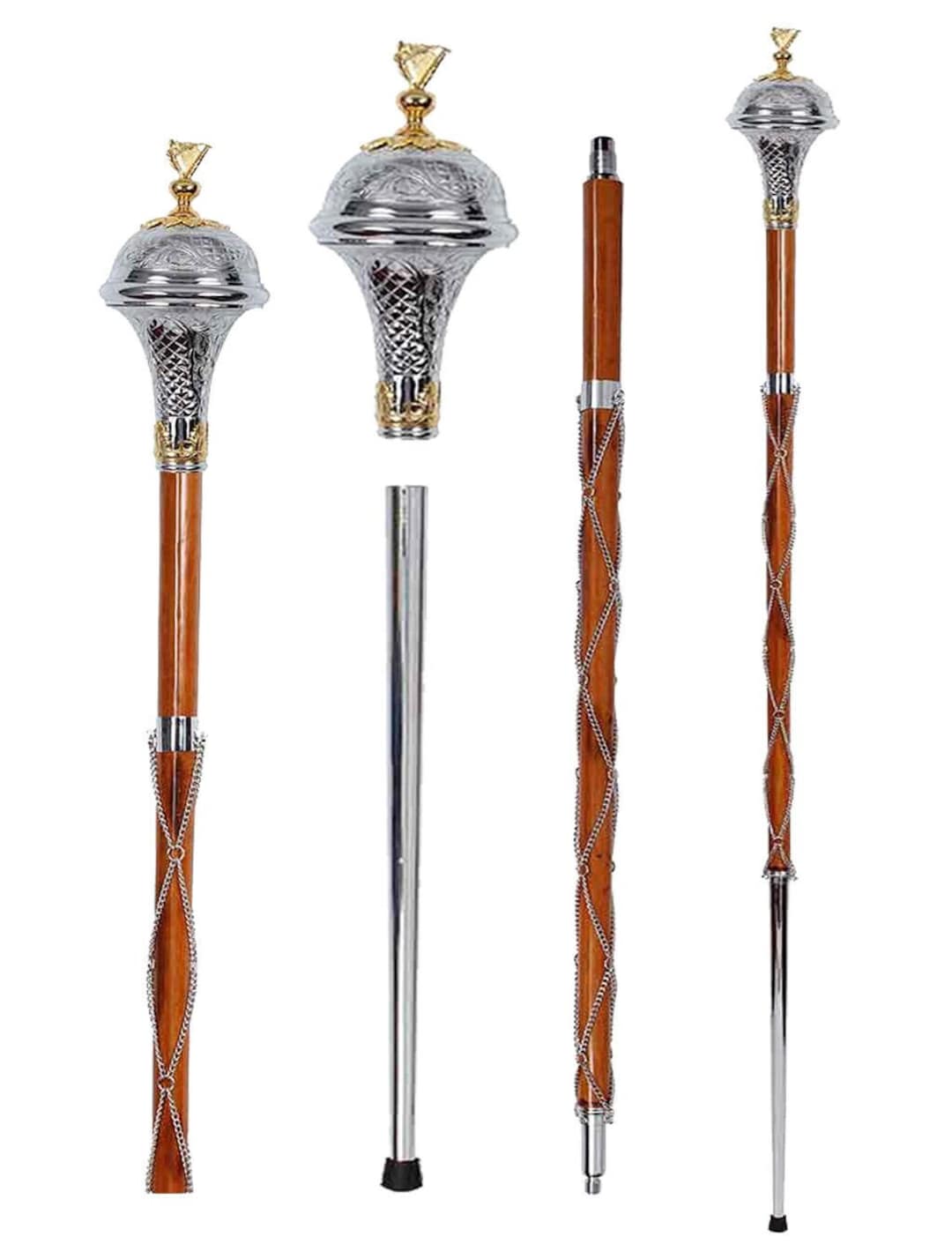 Drum Major Mace Stave & Stick Embossed Head Chrome With Gold Irish Harp ...