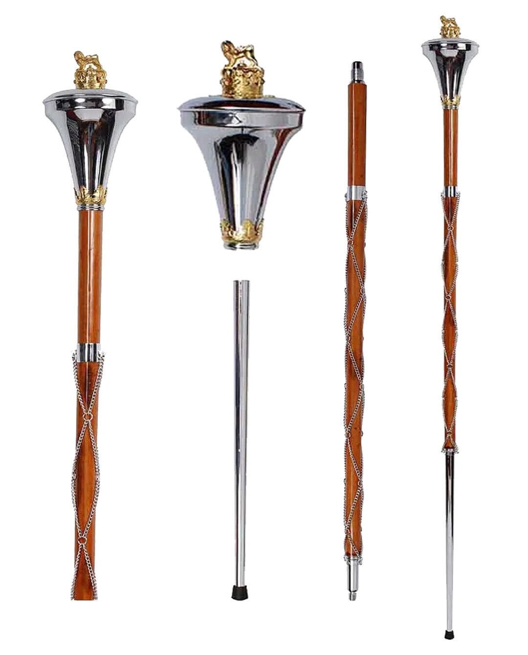 Drum Major Mace & Stick Plain Chrome Flat Head Golden Lion and Crown ...