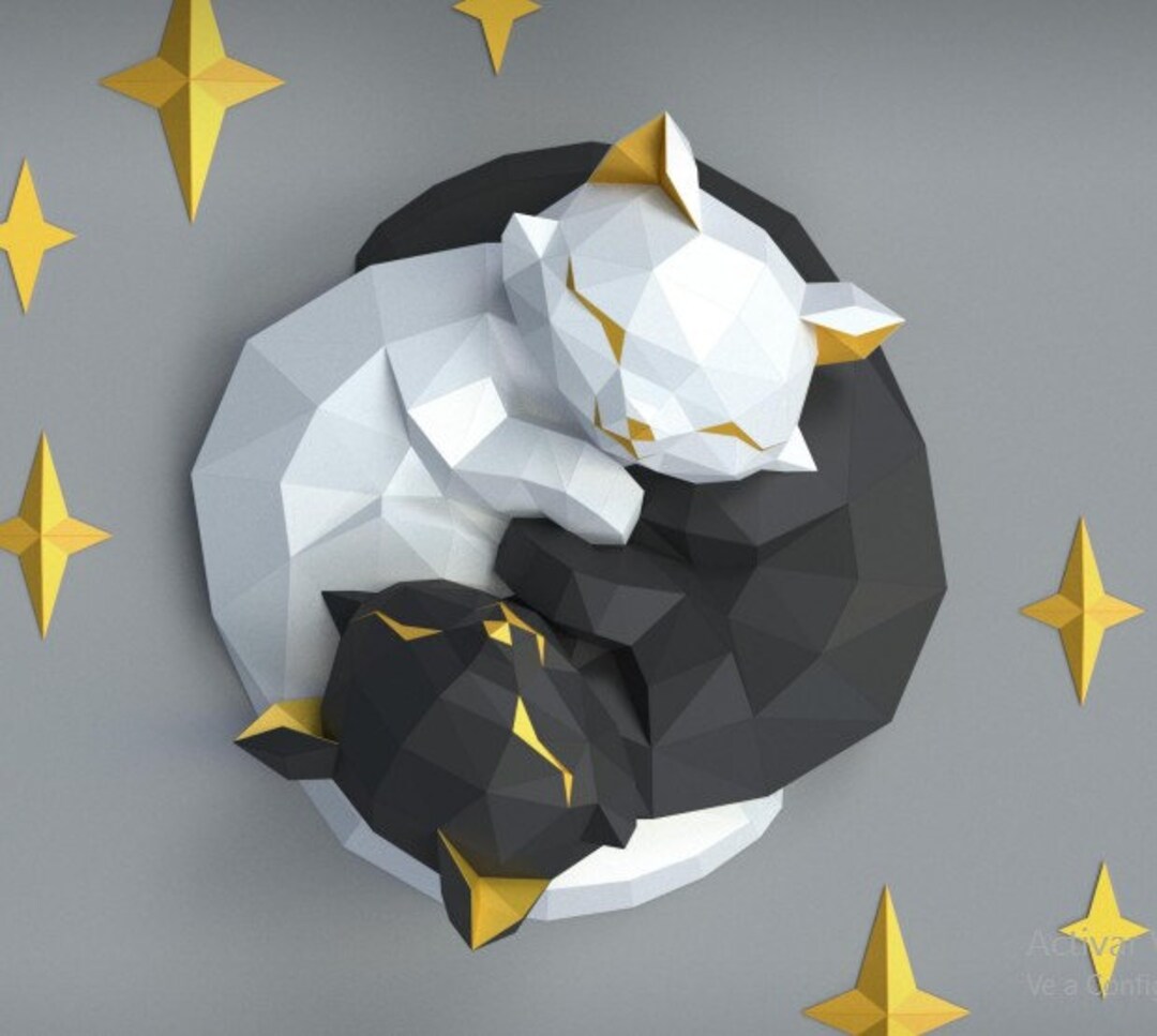 Cats Yin Yan Wall Buildable Papercraft Lowpoly Printables - Etsy