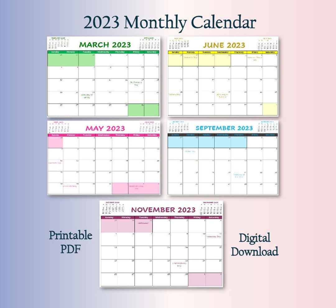 2023 Printable Calendar With US Holidays - Etsy