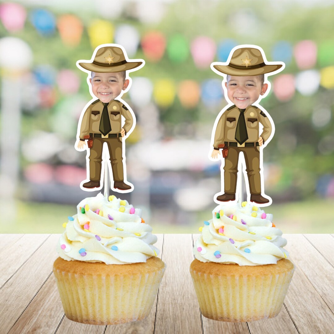 Sherif Custom Face Cupcake Topper, Police Cupcake Topper, Cop Officer ...