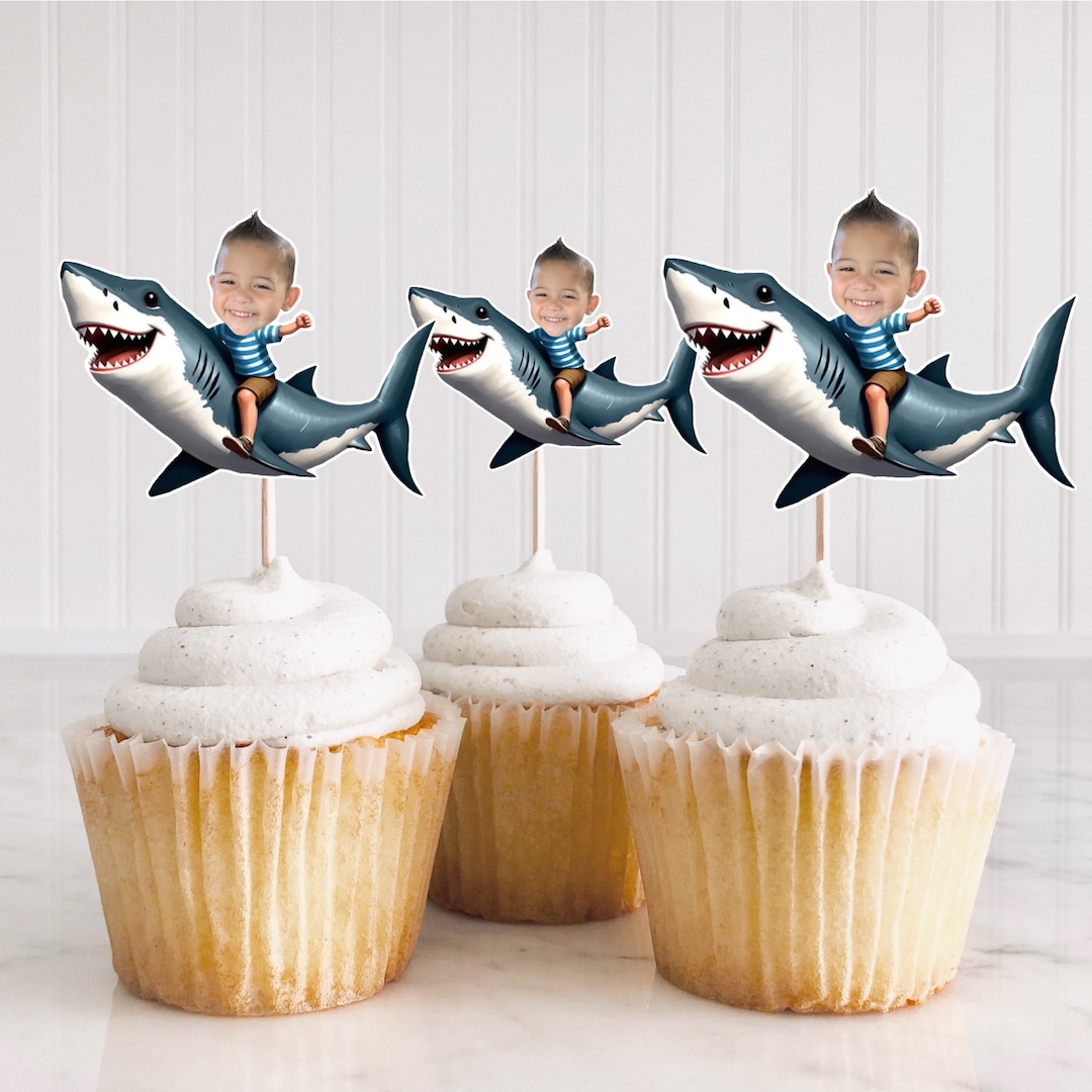 Shark Custom Face Cupcake Topper| Shark Birthday Decorations, Ocean - Etsy