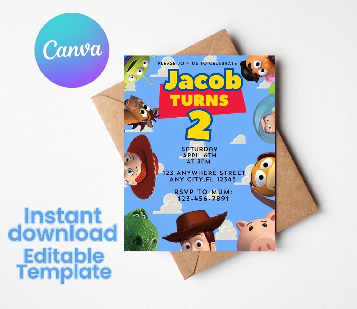 Toy Story Digital Invitation, Toy Story Birthday Party, Kids Digital ...