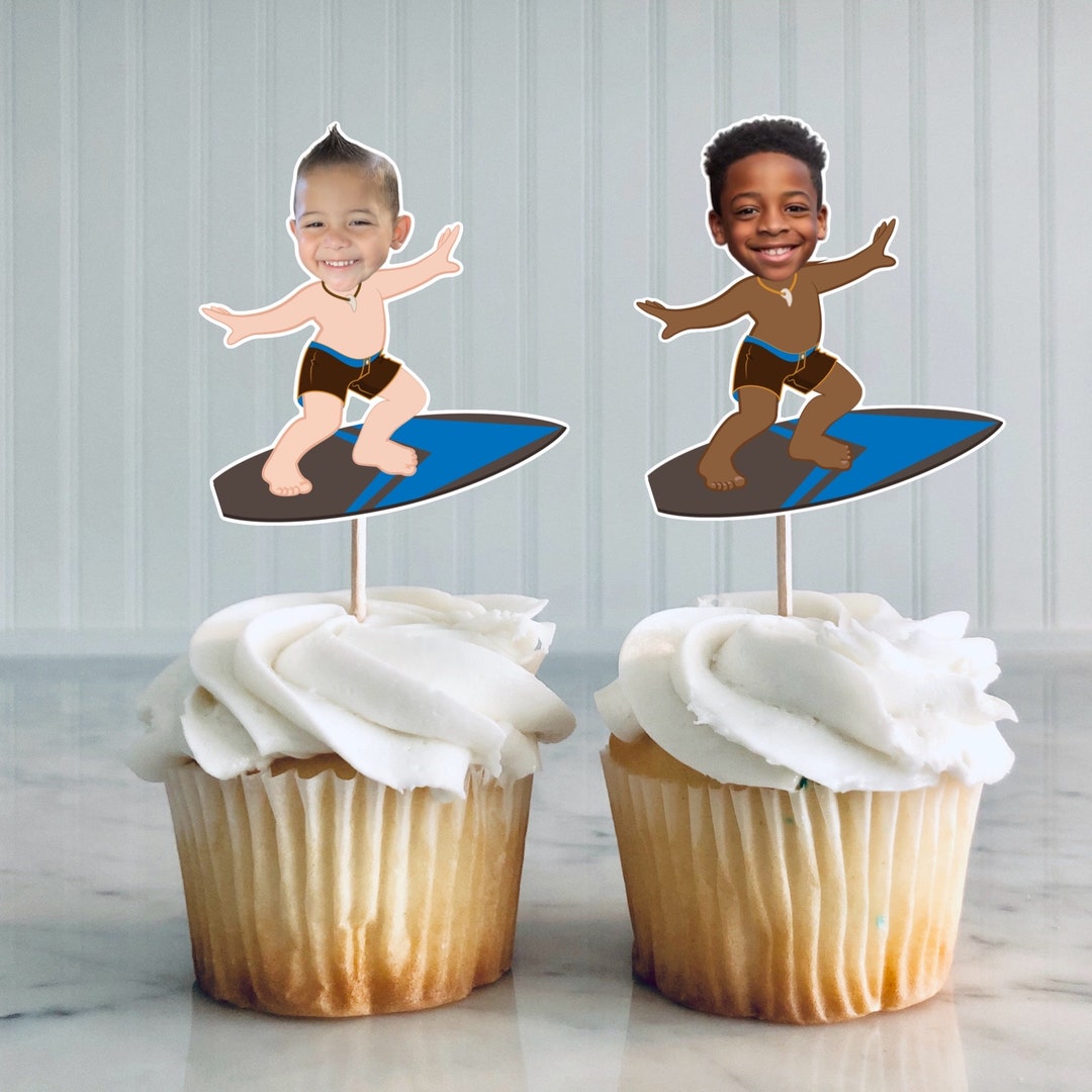 Surfer Cupcake Topper Custom Face, Surfing Decorations, Ocean - Etsy