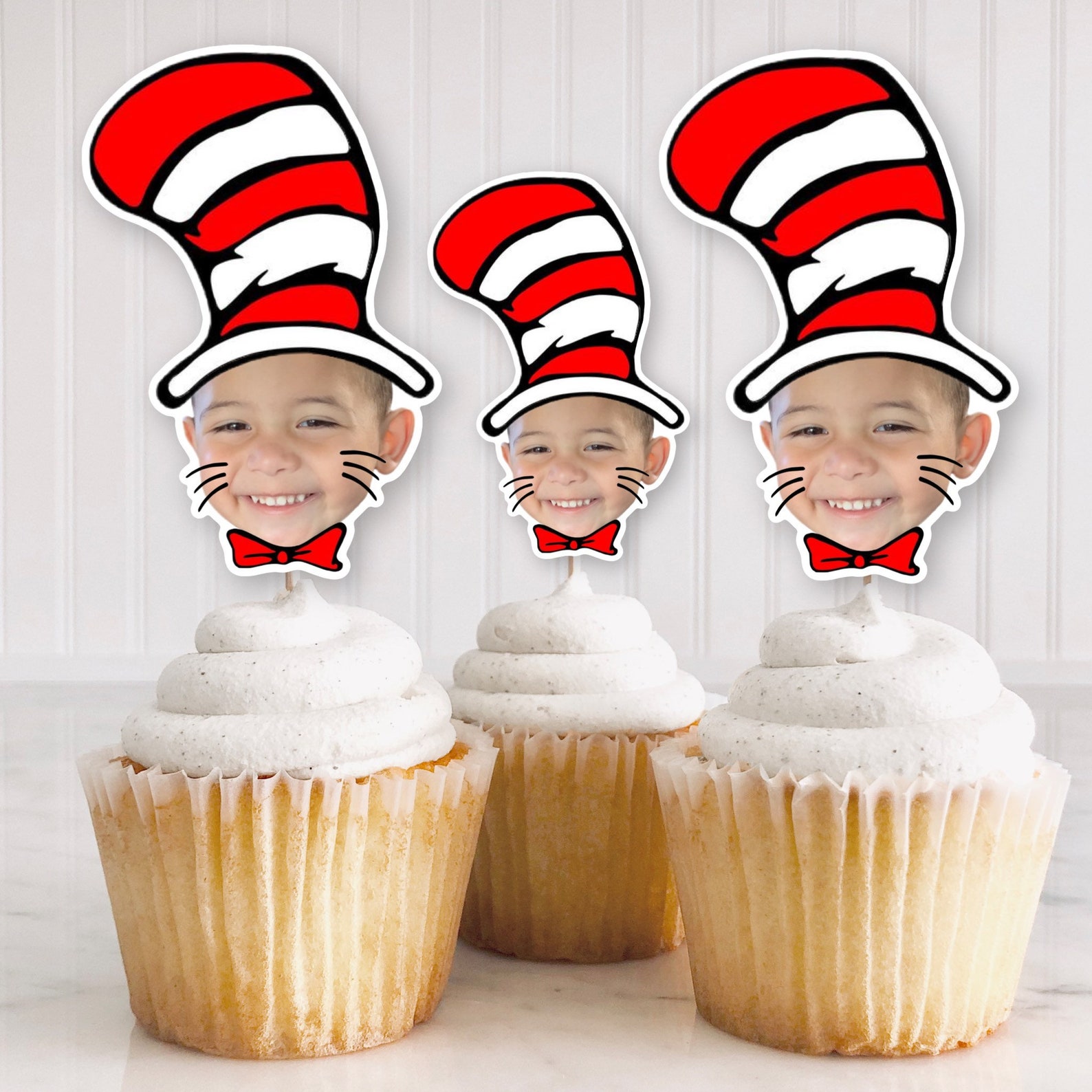 Cat in a Hat Cupcake Toppers| Custom Face Cupcake Toppers - Etsy