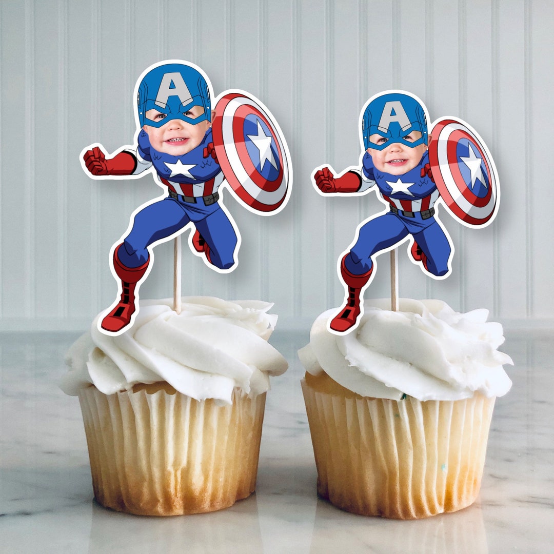 Captain America Custom Face Cupcake Toppers| Super Hero Toppers - Etsy