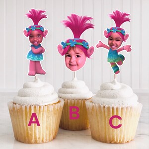 Poppy Trolls Custom Face Cupcake Toppers - Etsy