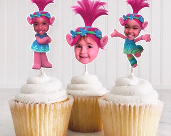 Trolls Inspired Poppy Photo Face Birthday Cupcake Toppers Digital File ...
