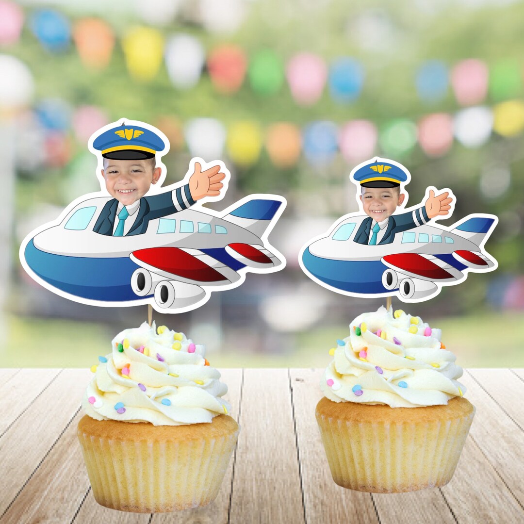 Pilot Custom Face Cupcake Toppers, Airlines Pilot, Graduation Pilot ...