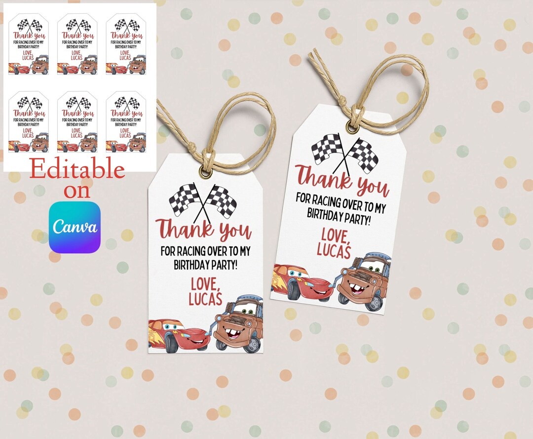 Cars Thank You Tag Template - Etsy