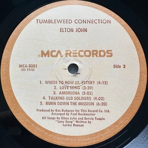Elton John / Tumbleweed Connection. Classic Vinyl LP. FREE SHIPPING! - Etsy