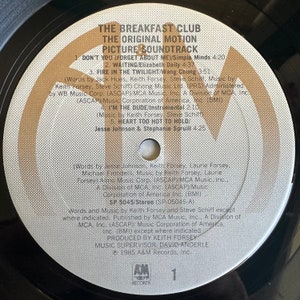 The Breakfast Club Original Motion Picture Soundtrack. Vintage 1985 ...