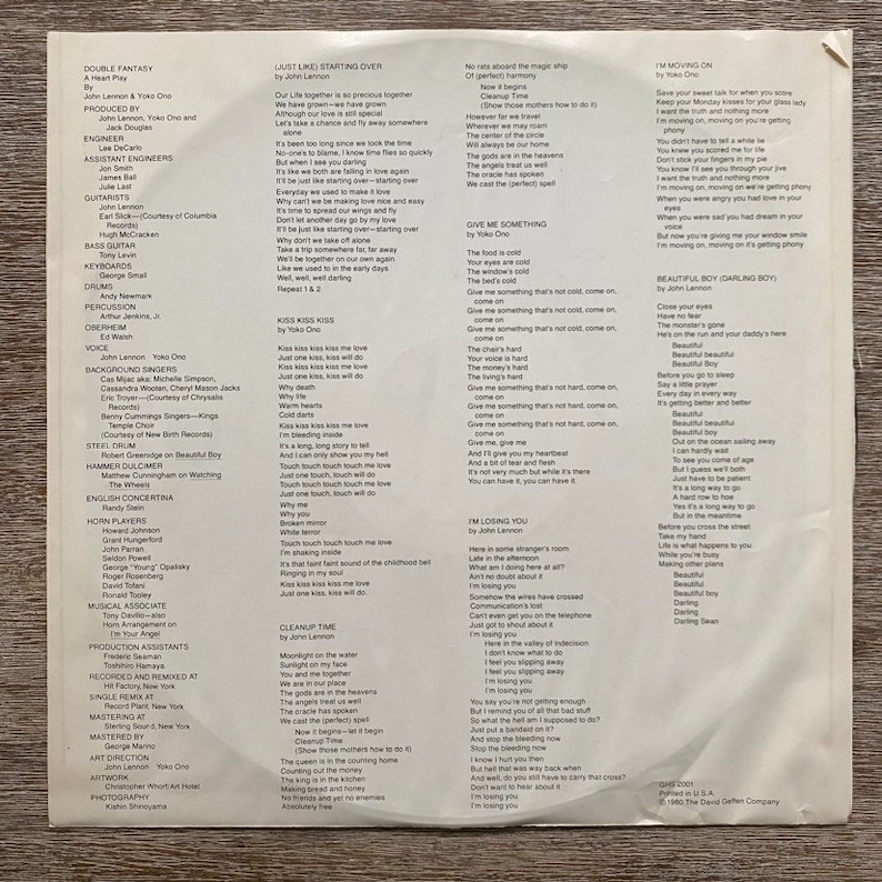 John Lennon & Yoko Ono / Double Fantasy. Classic 1980 Vinyl LP. FREE ...
