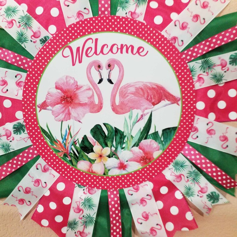 Flamingos Welcome Door Hanger | Front Door Decor | Front Door Sign ...