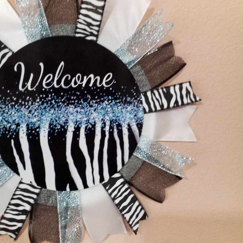 Zebra Welcome Door Hanger | Front Door Decor | Front Door Sign ...