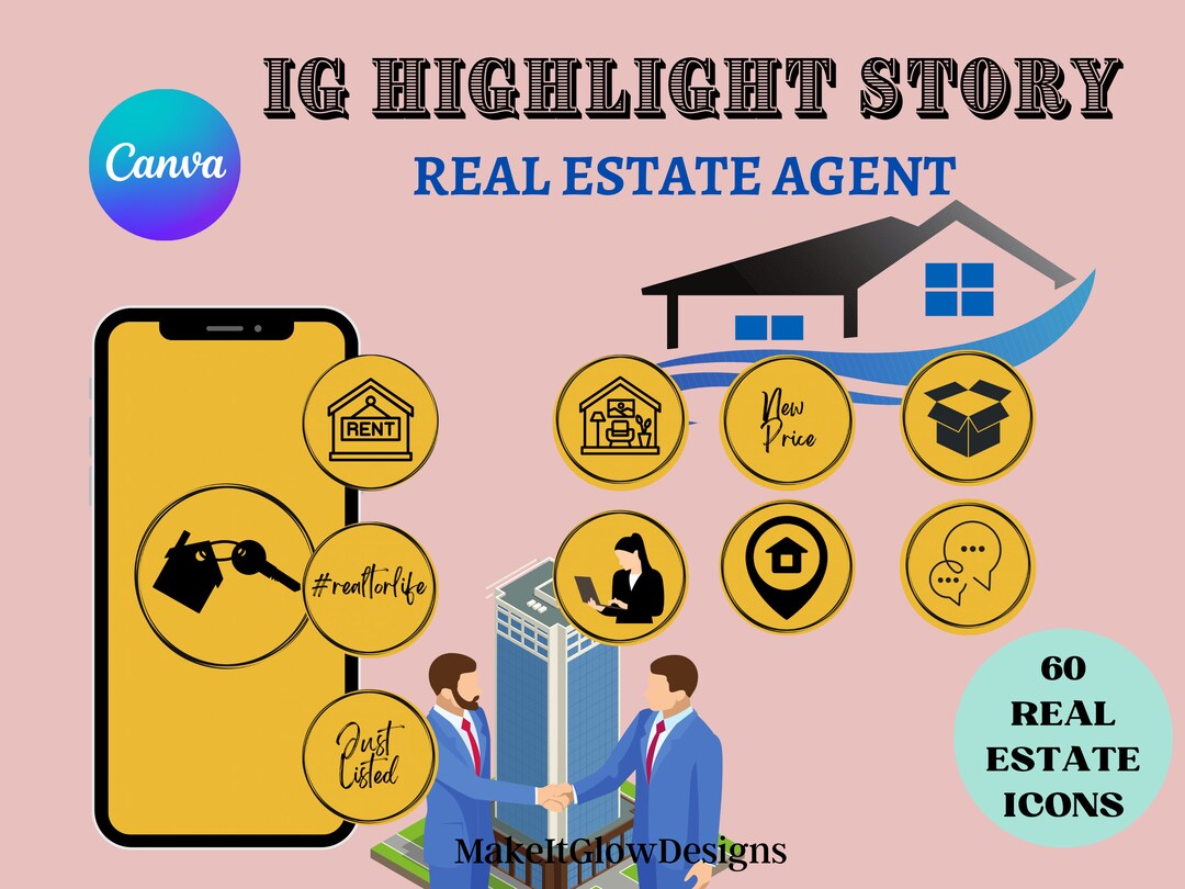 60 Real Estate Instagram Highlight Covers Realtor Icons Black Yellow ...
