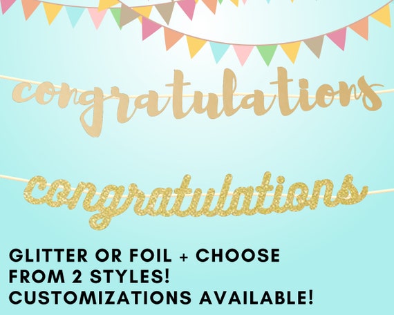 Congratulations Banner Gold Glitter Party Decorations - Etsy