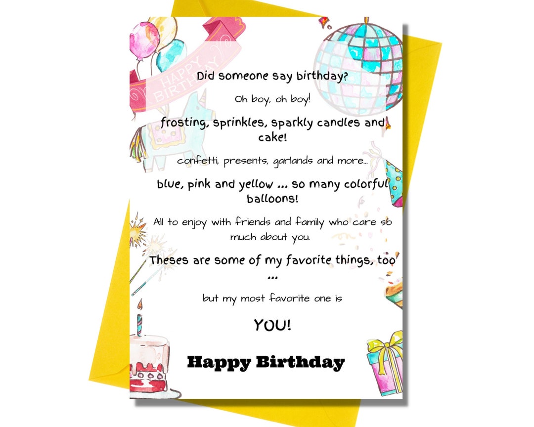 FAVORITE Birthday Things Card - Birthday Greeting - Printable Card ...