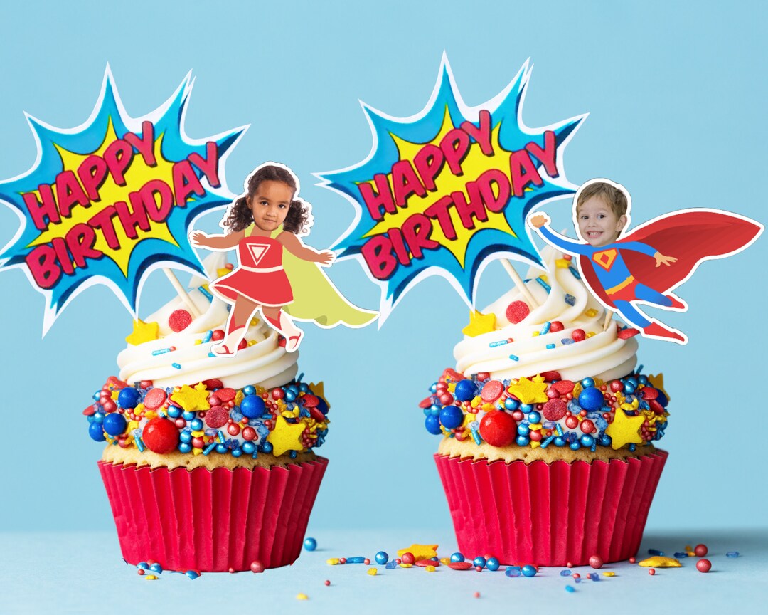 Custom Superhero Kids Cupcake Topper, Superhero Theme, Photo Cupcake ...