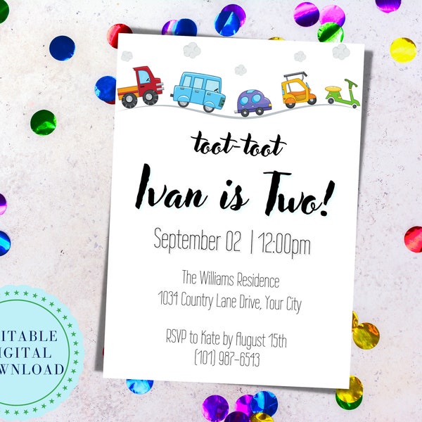 Toy Car Birthday Invitation - Etsy
