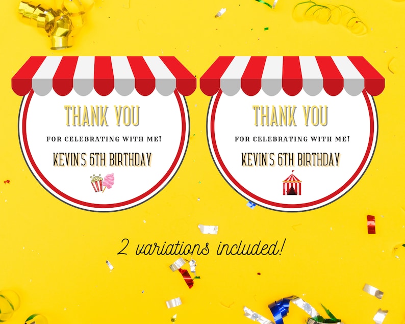 EDITABLE Carnival THANK YOU Stickers Round Birthday Gift - Etsy