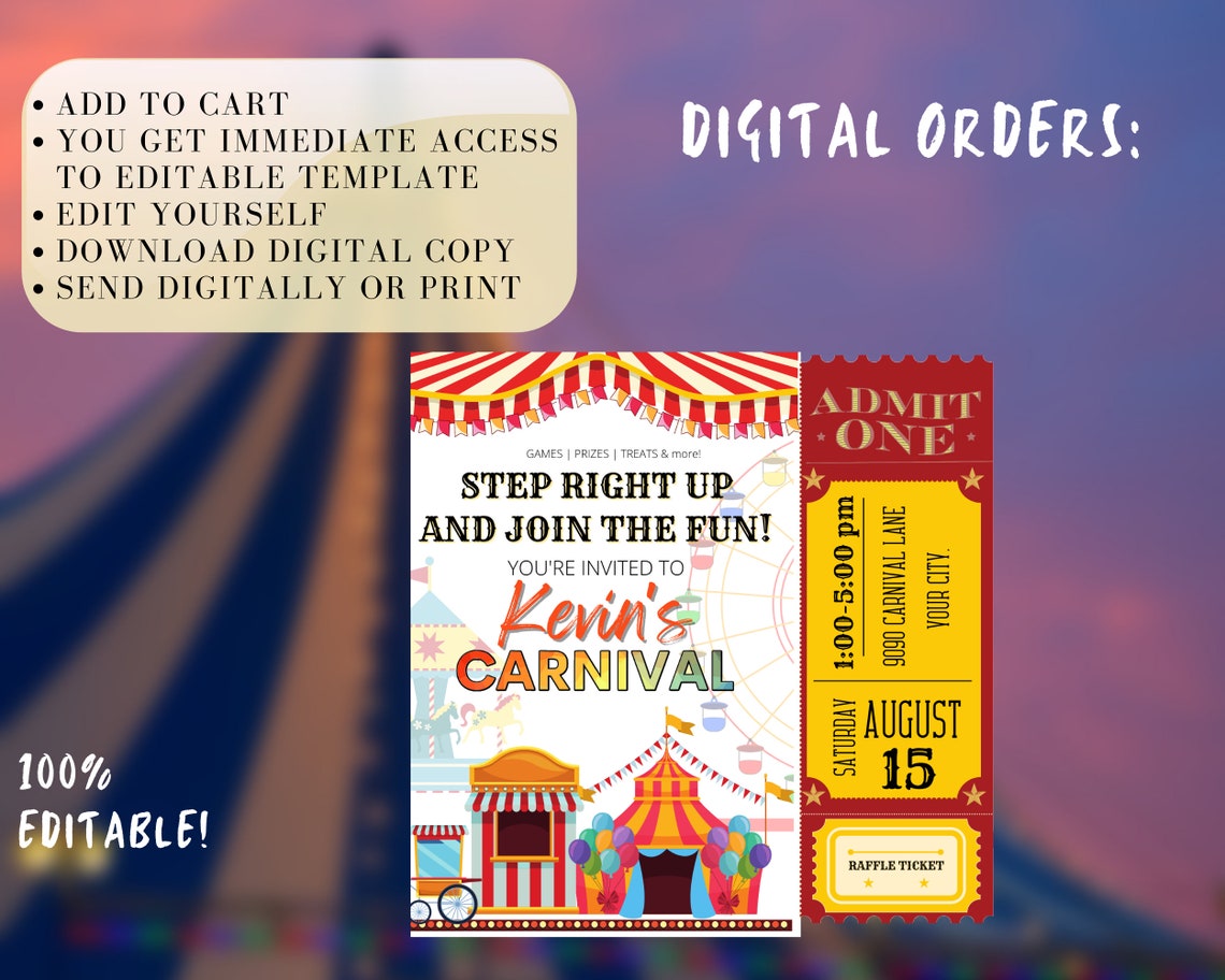 Carnival Invitation. Carnival Birthday Invitation. Carnival - Etsy