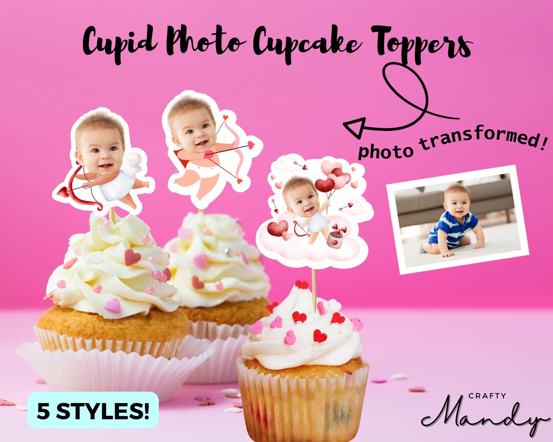 CUSTOM Cupid Photo Valentine's Cupcake Topper, Custom Cupcake Topper ...