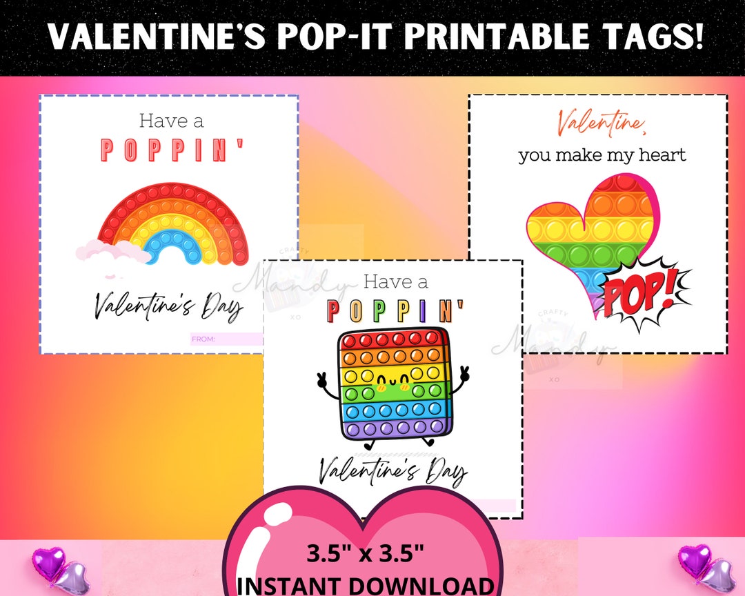 Pop It Valentine Tags, Kids School Valentines Day Pop It Tags ...