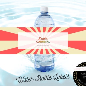 EDITABLE Carnival Water Bottle Labels, Carnival Party Carnival Themed, Favor Labels, Printable ...