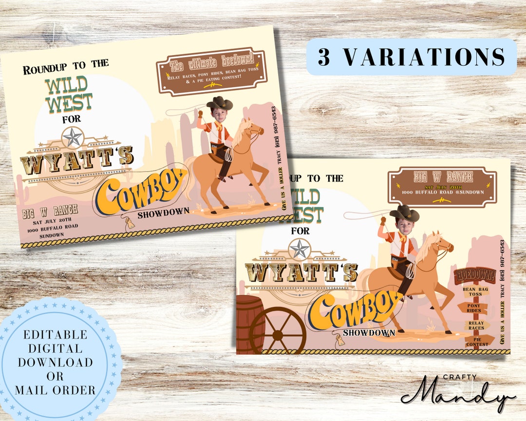 Wild West Cowboy Photo Invitation, Cowboy Birthday Invitation. Wild ...