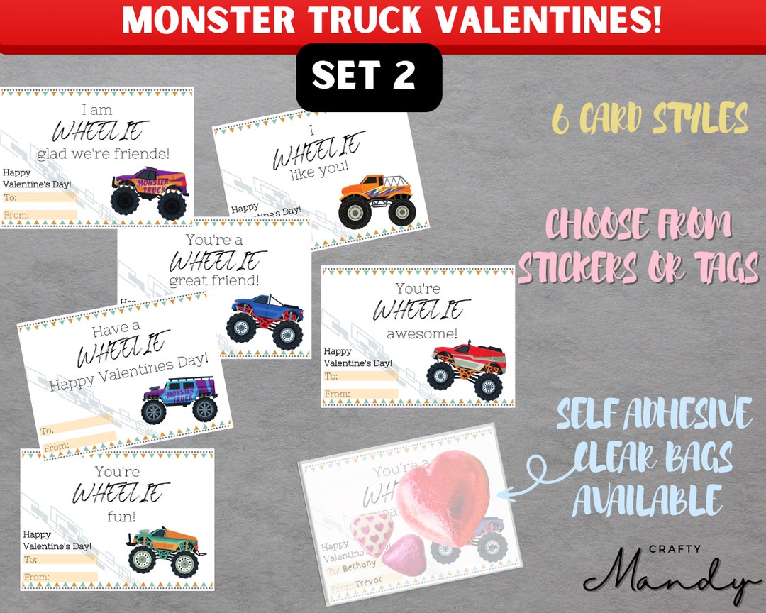 Kids Valentine Cards - Monster Truck SET II Valentine Cards - School ...