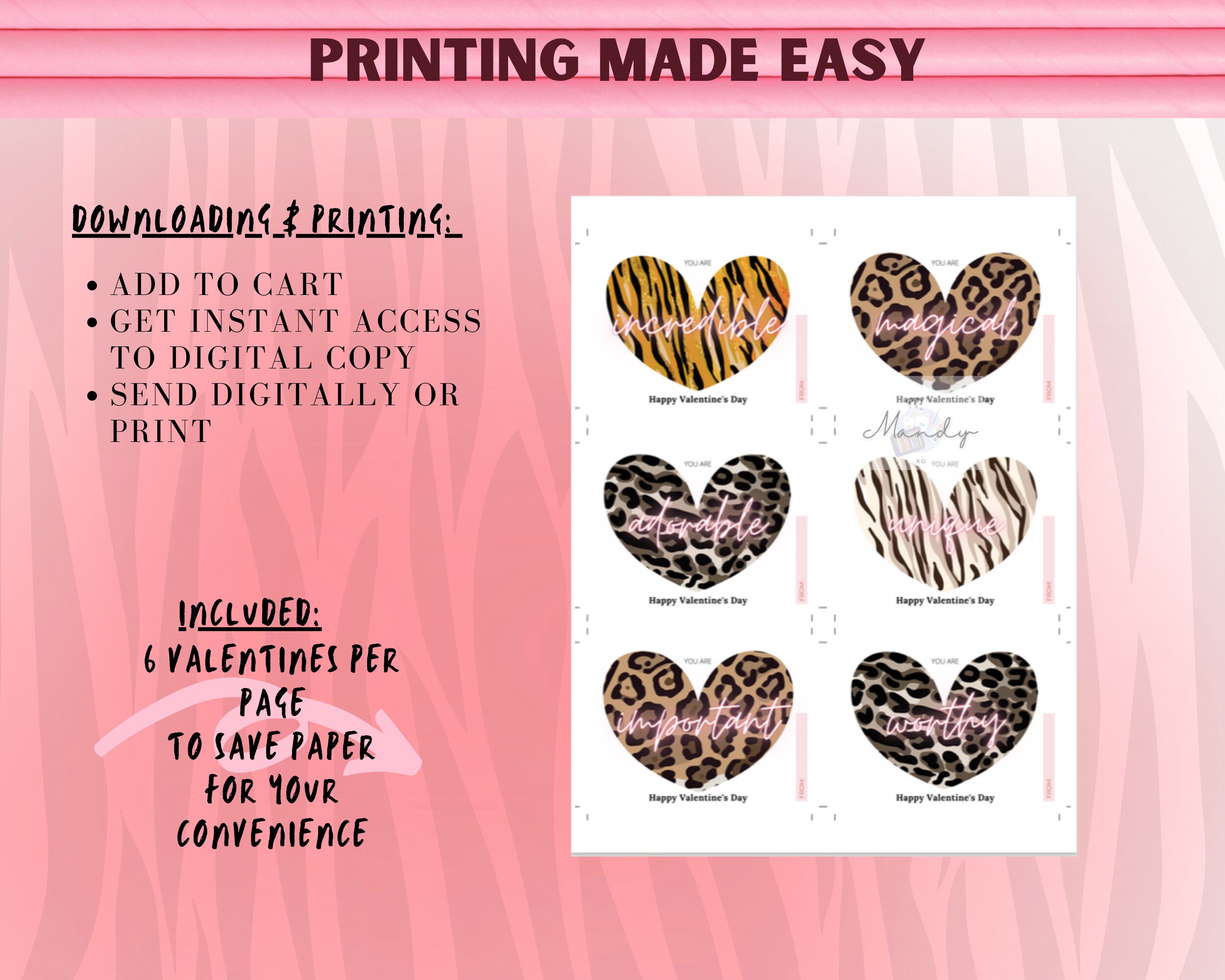 Printable Valentines Card for Kids Animal Print Heart | Etsy