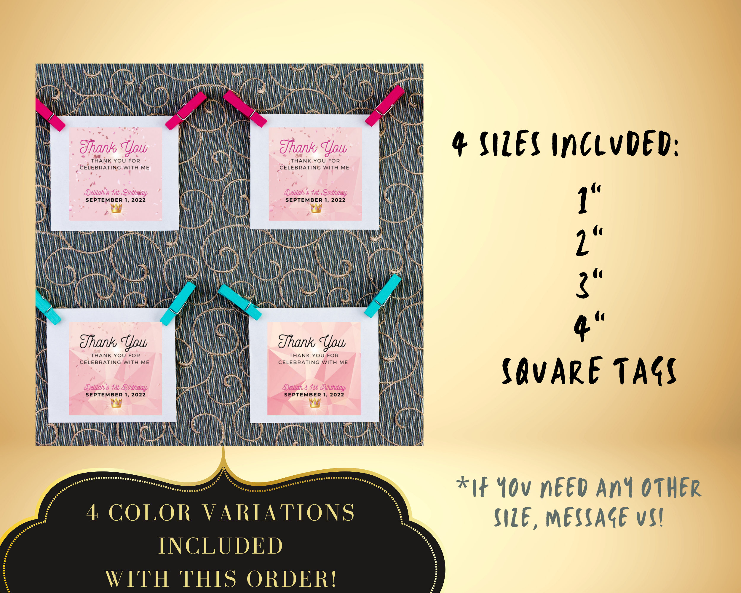 EDITABLE Princess THANK YOU Square Stickers Birthday Princess - Etsy