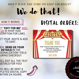 EDITABLE Carnival THANK YOU Card. Carnival Birthday Invitation ...