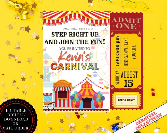 EDITABLE Carnival Invitation. Carnival Birthday Invitation. Carnival ...