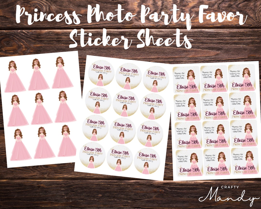 Princess Photo Party Stickers, Princess Party Favor Sticker - Princess ...