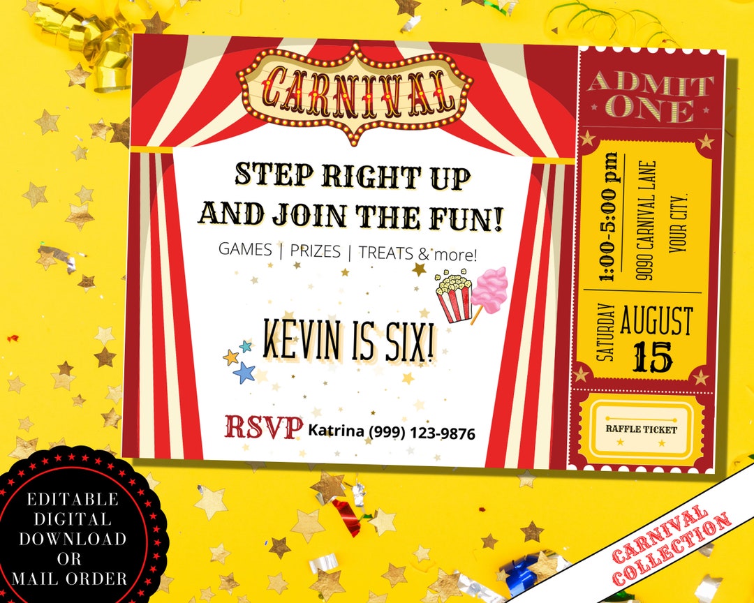 Carnival Invitation. Carnival Birthday Invitation. Carnival Party ...