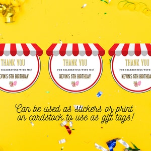 EDITABLE Carnival THANK YOU Stickers, Round, Birthday, Gift Tags, Party ...