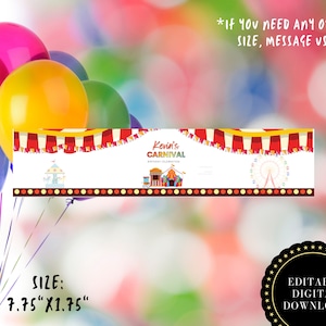 EDITABLE Carnival Water Bottle Labels, Carnival Party Carnival Themed ...