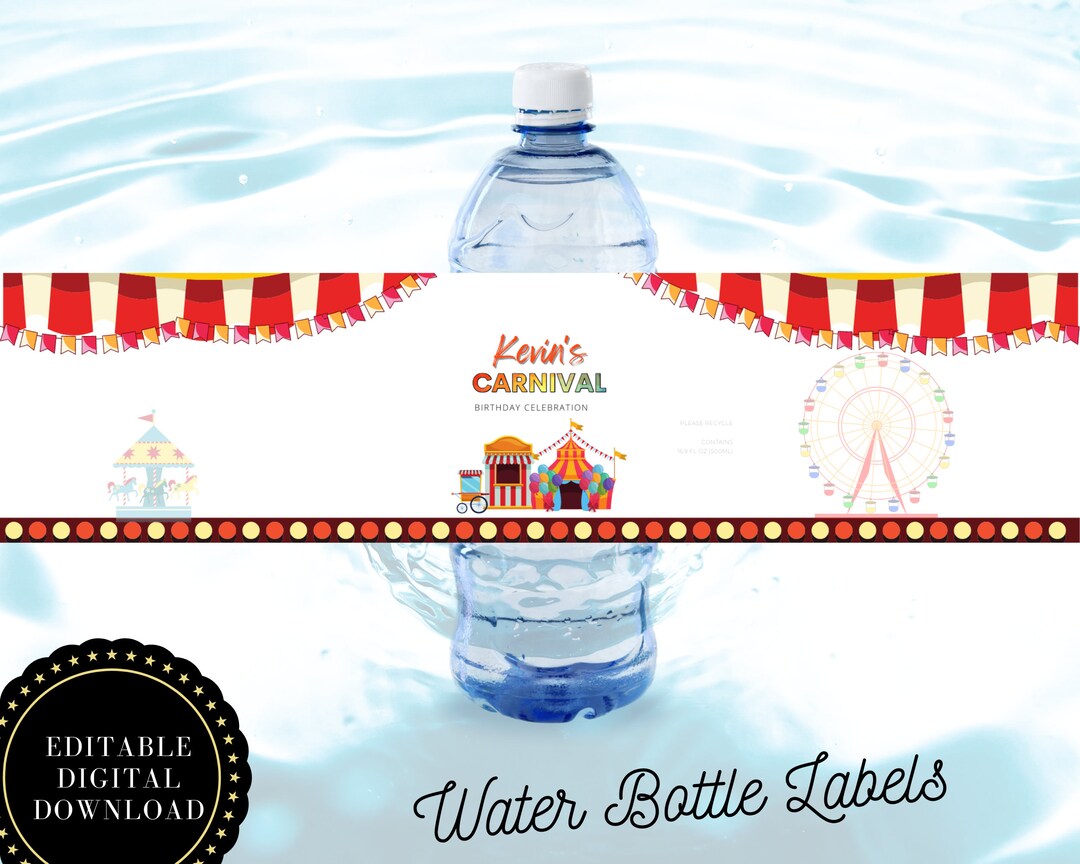 EDITABLE Carnival Water Bottle Labels, Carnival Party Carnival Themed ...