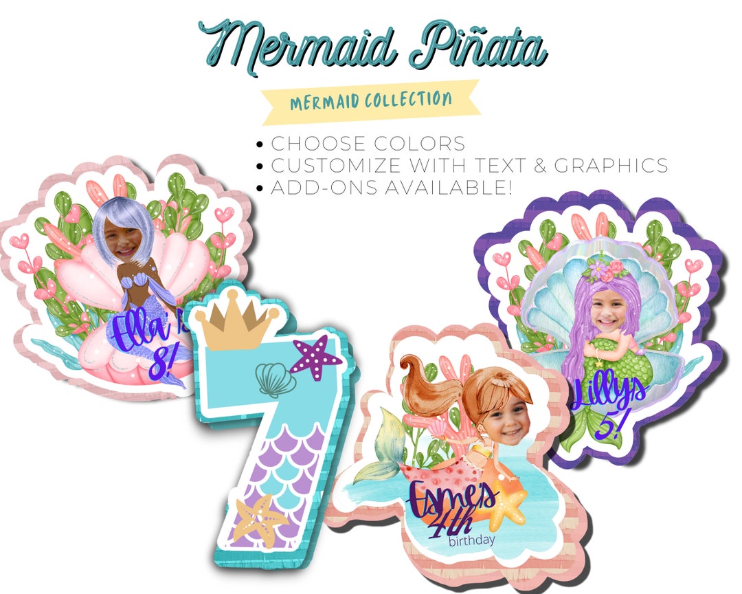 Mermaid Piñata, Birthday Pinata, Fluffy Pinata, Pull String Pinata ...