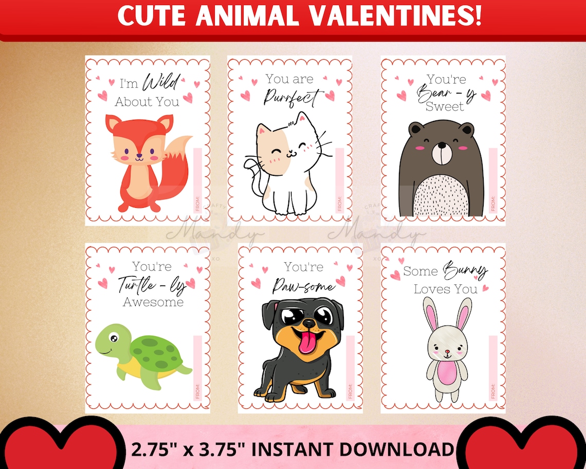 Printable Valentines Card for Kids Zoo Animal Valentines Day | Etsy