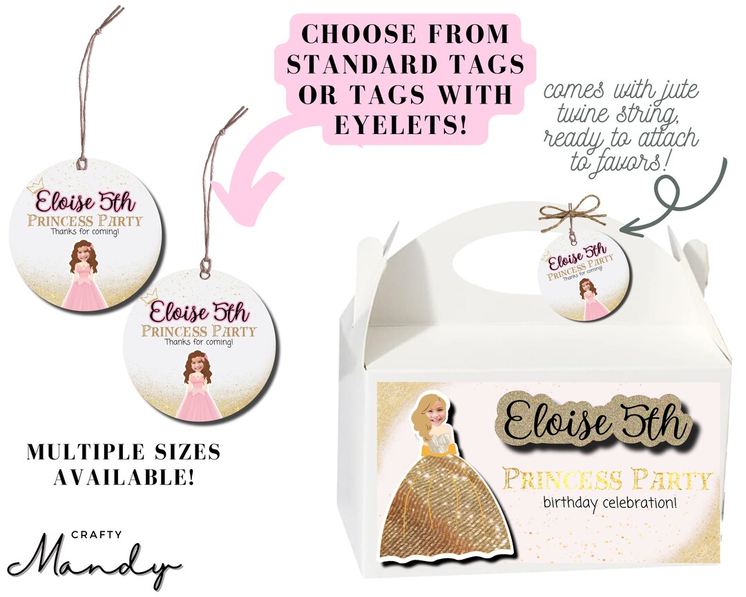 Princess Theme Round Circle Tags, Kraft Tags, Party Favor Tag, Treat ...